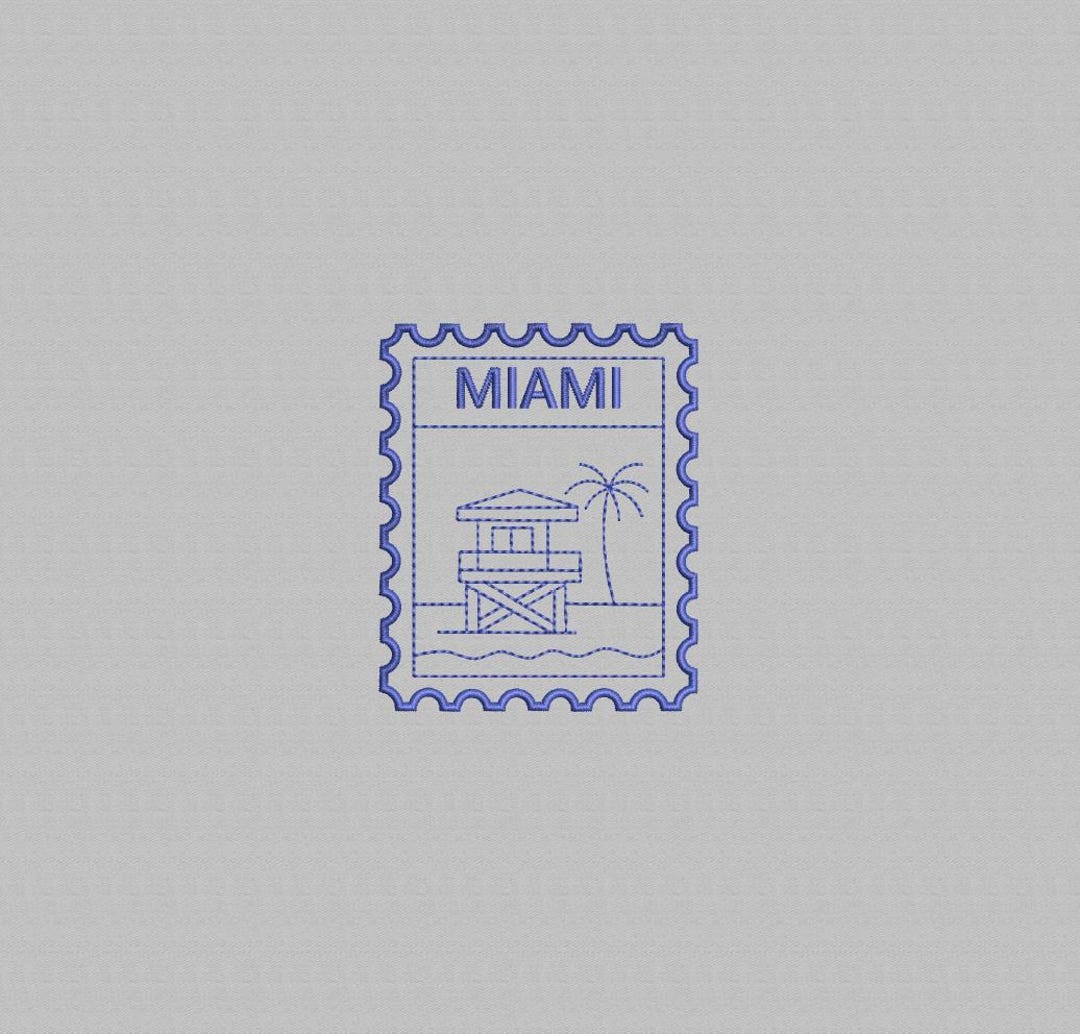 Miami Stamp Machine Embroidery Design, EEUU Postage Stamp Digital File ...
