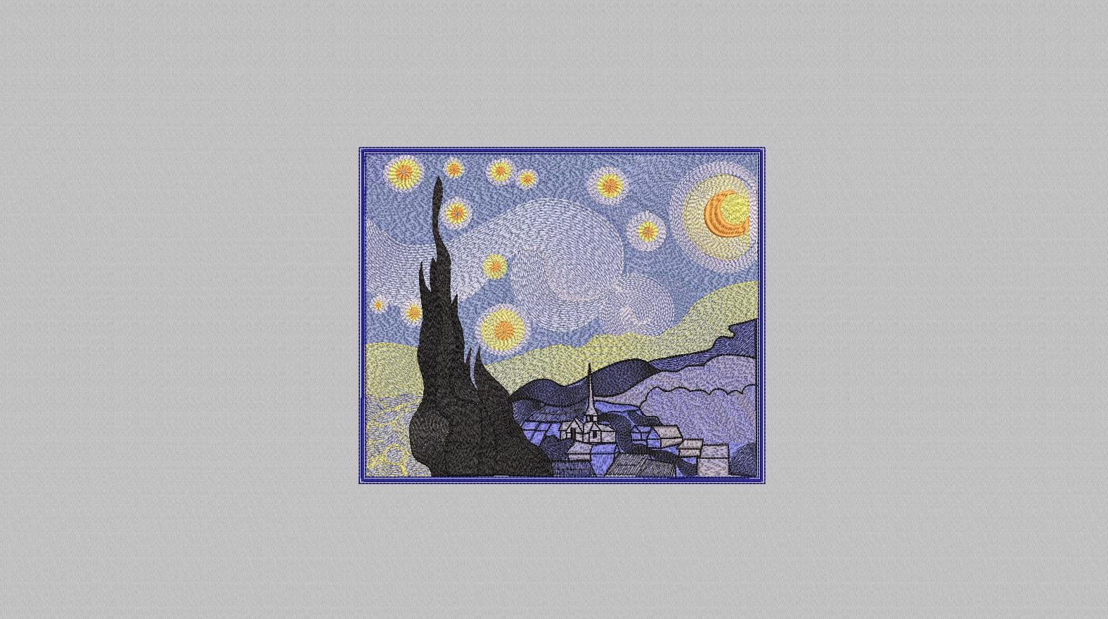 Starry Night Embroidery Design, Van Gogh Art (3 Sizes) (instant ...