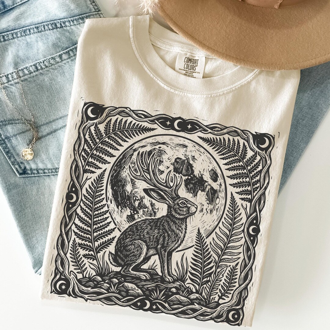 Mystical Jackalope Full Moon Shirt, Folklore Cryptid Fan, Lunar Witch ...