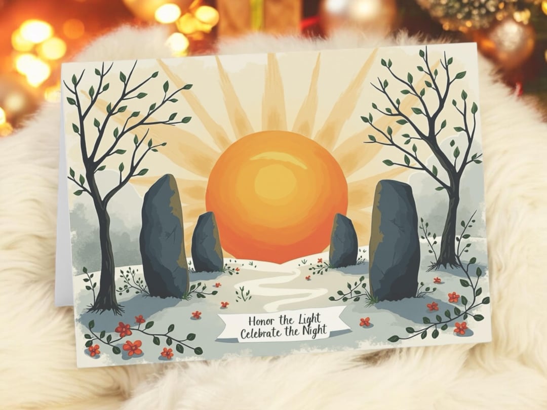 Pagan Solstice Card, Honor the Light Holiday Card, Winter Sunrise ...