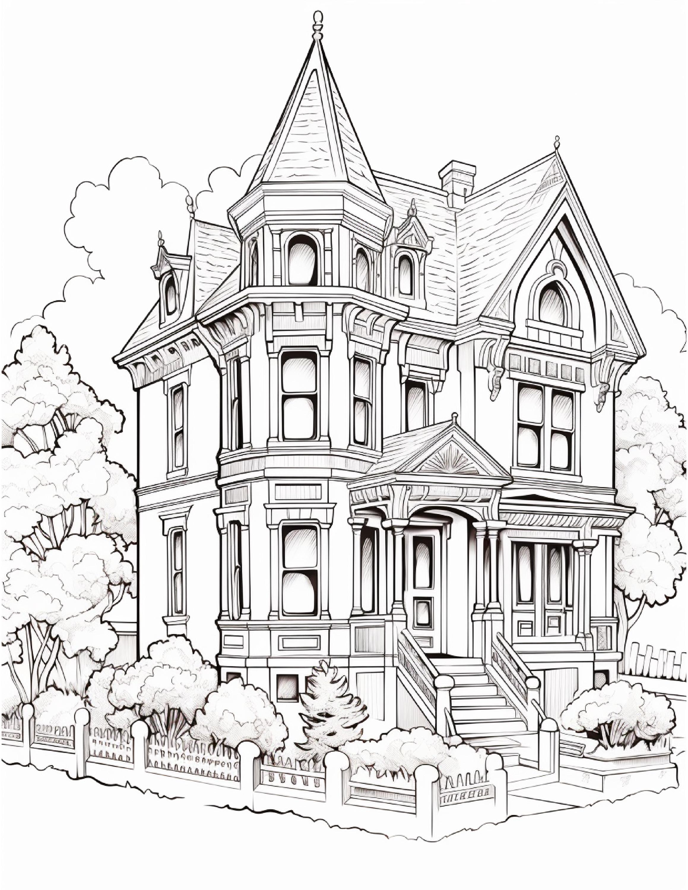 Victorian Houses - #1-5 - Coloring Pages (5 Pages) - Etsy