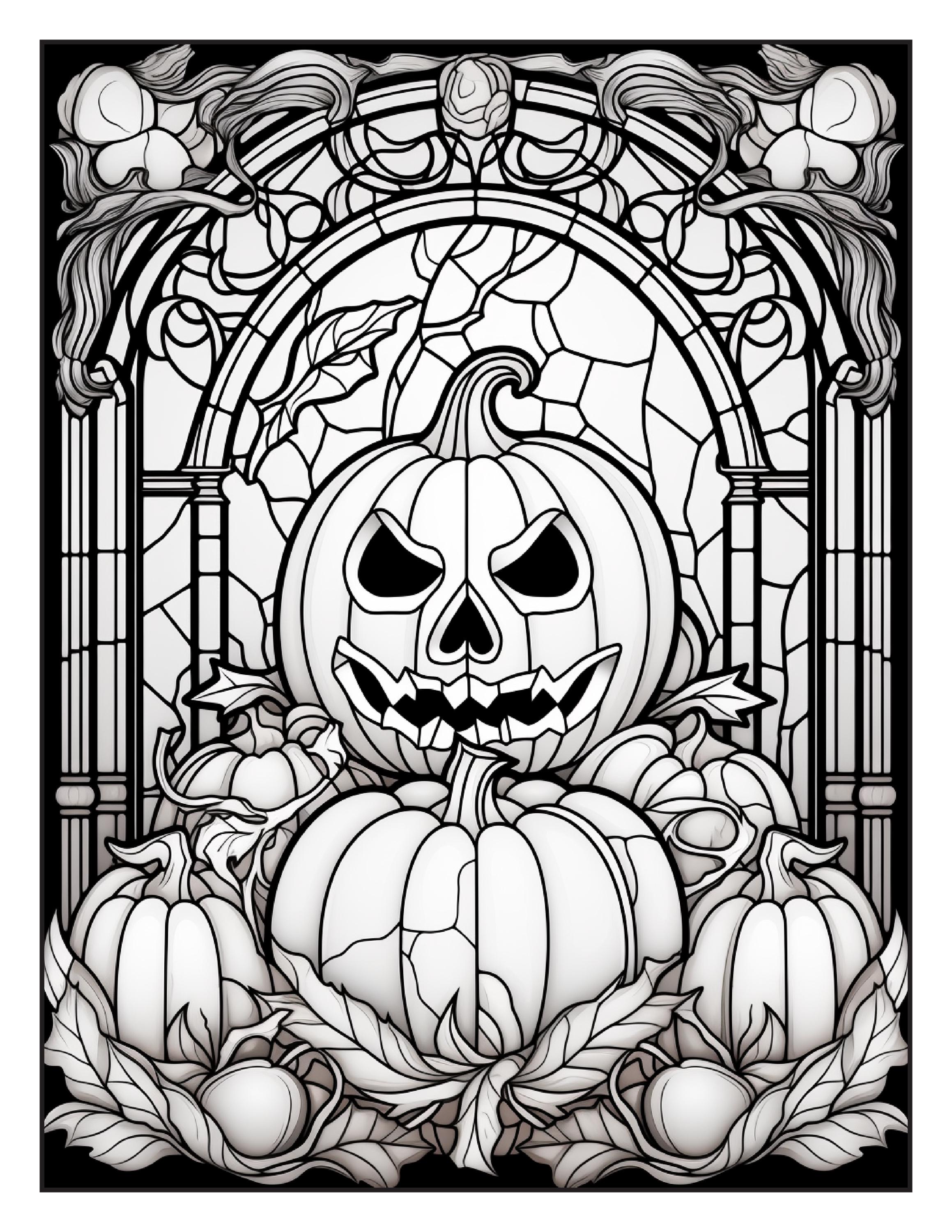 Stained Glass Halloween - #1-5 - Coloring Pages (5 Pages) - Etsy