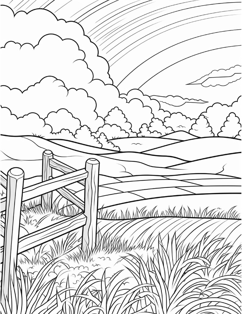Countryside Sunrise - #11-15 - Coloring Pages (5 Pages) - Etsy