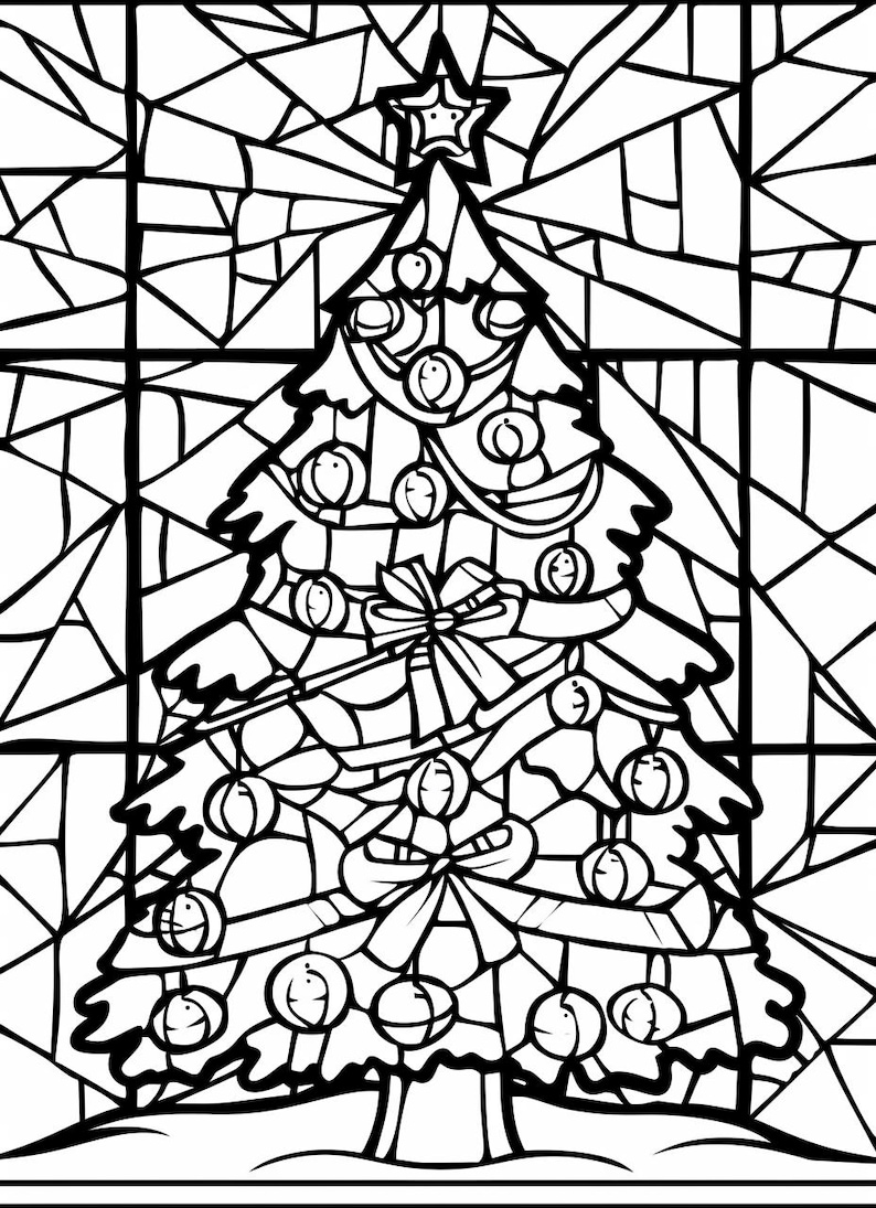 Árbol de Navidad con vitrales - n.° 1-5 - Páginas para colorear (5 páginas) - Etsy España