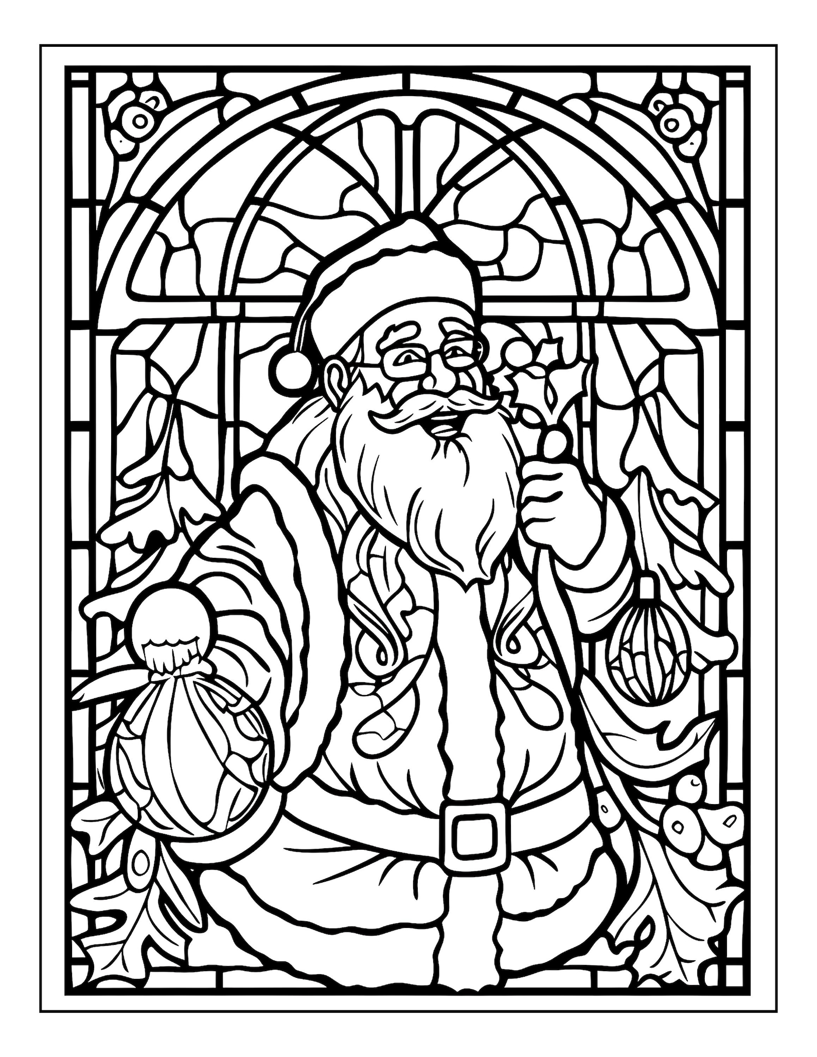 Stained Glass - Santa Claus - #16-20 - Coloring Pages (5 Pages) - Etsy