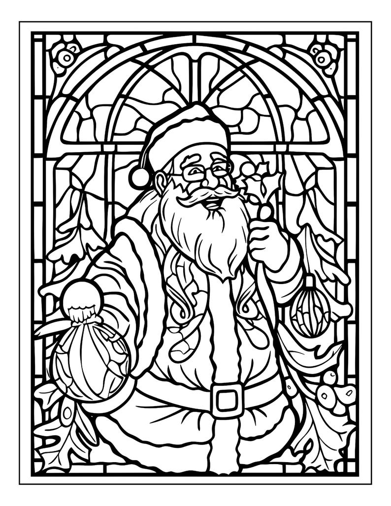 Stained Glass - Santa Claus - #16-20 - Coloring Pages (5 Pages) - Etsy