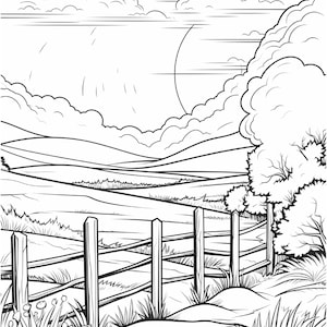 Countryside Sunrise - #6-10 - Coloring Pages (5 Pages) - Etsy