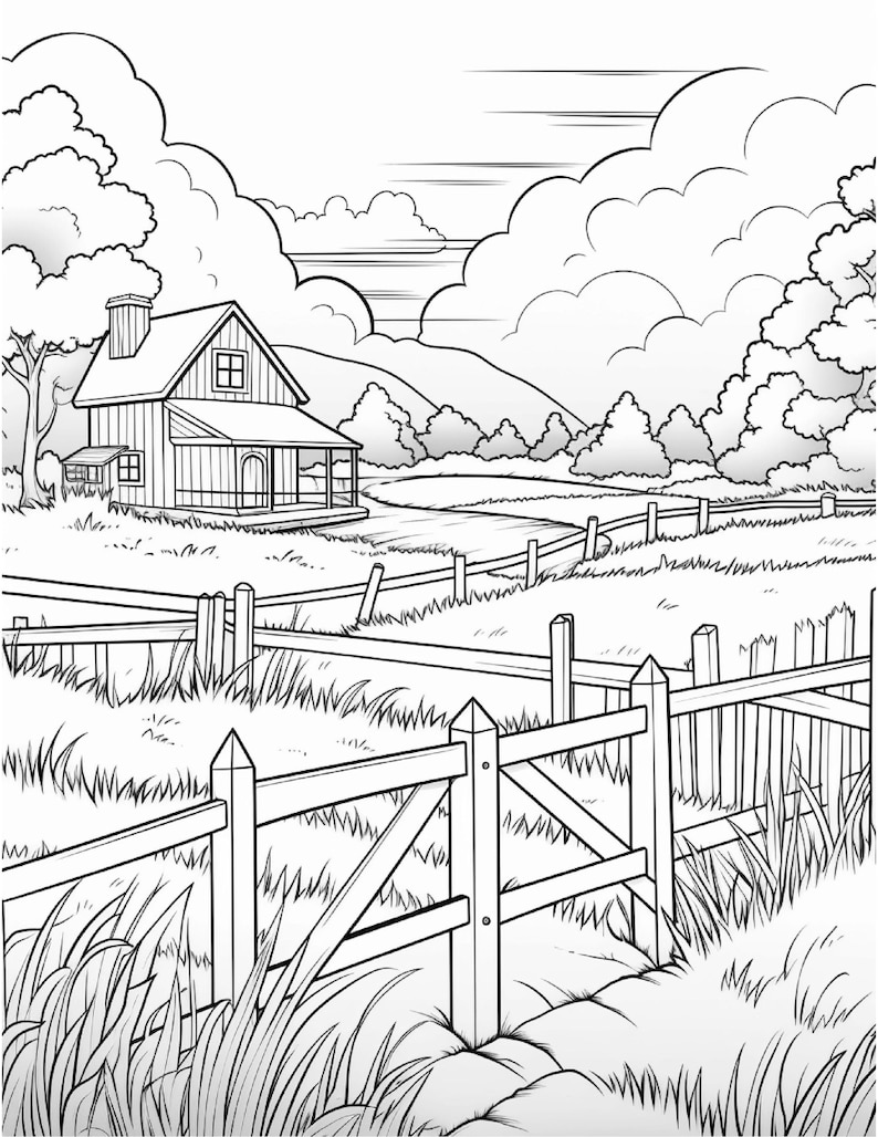 Countryside Sunrise - #21-25 - Coloring Pages (5 Pages) - Etsy
