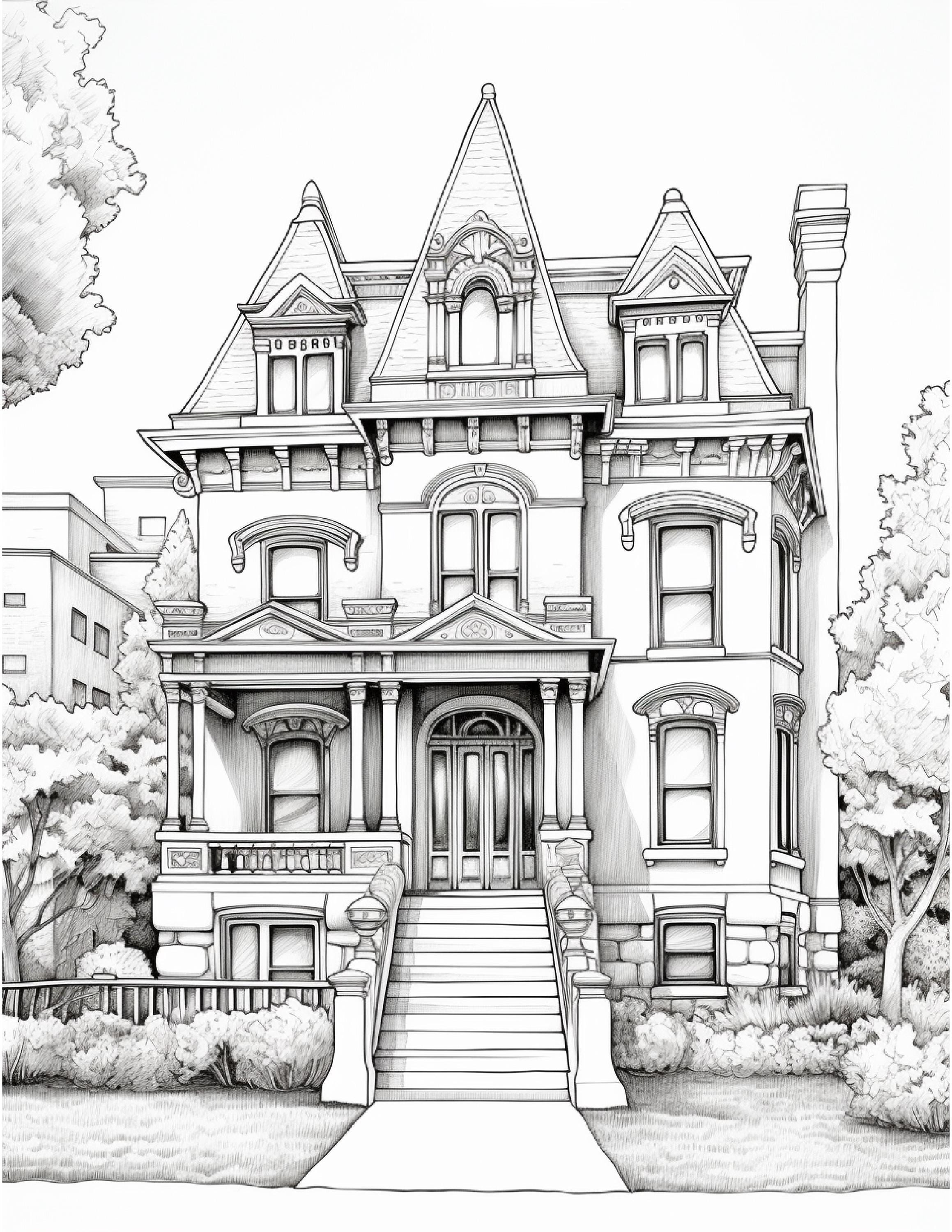Victorian Houses - #1-5 - Coloring Pages (5 Pages) - Etsy