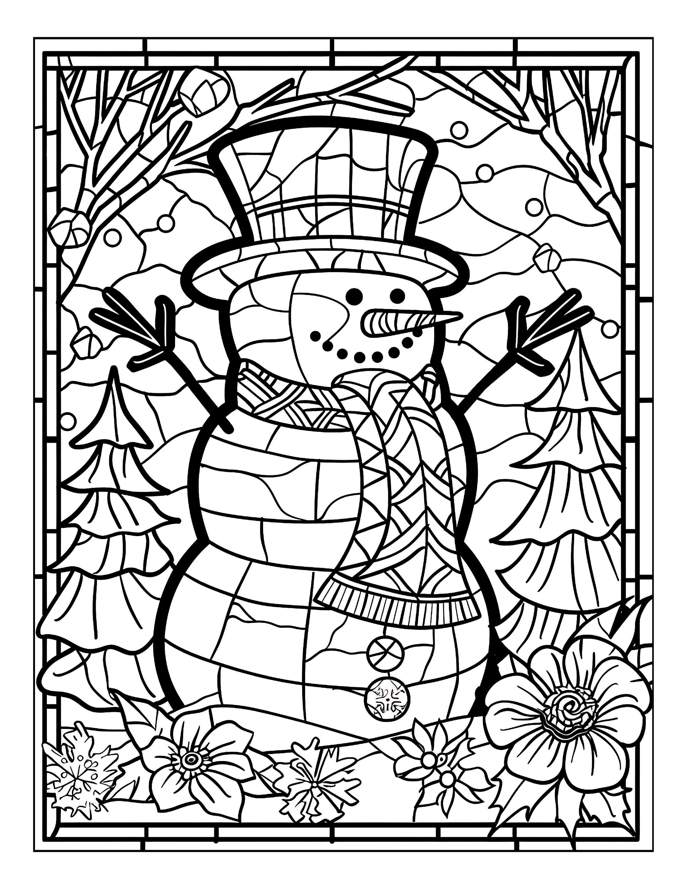 Stained Glass - Snowman - #31-35 - Coloring Pages (5 Pages) - Etsy
