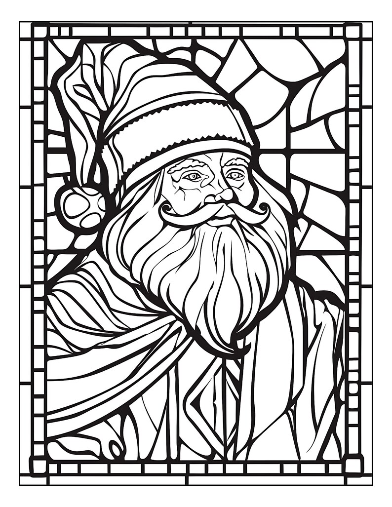Stained Glass - Santa Claus - #1-5 - Coloring Pages (5 Pages) - Etsy
