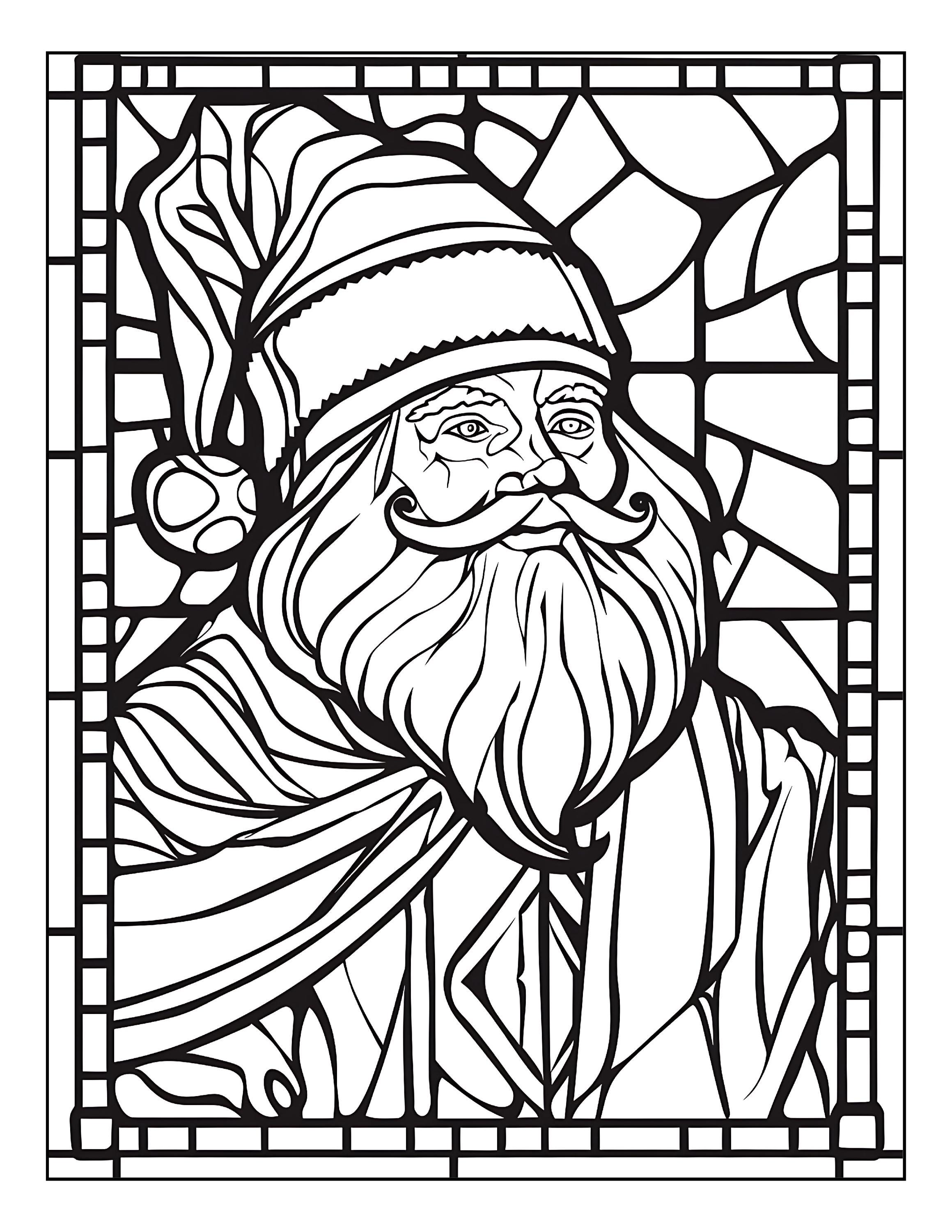 Stained Glass - Santa Claus - #1-5 - Coloring Pages (5 Pages) - Etsy