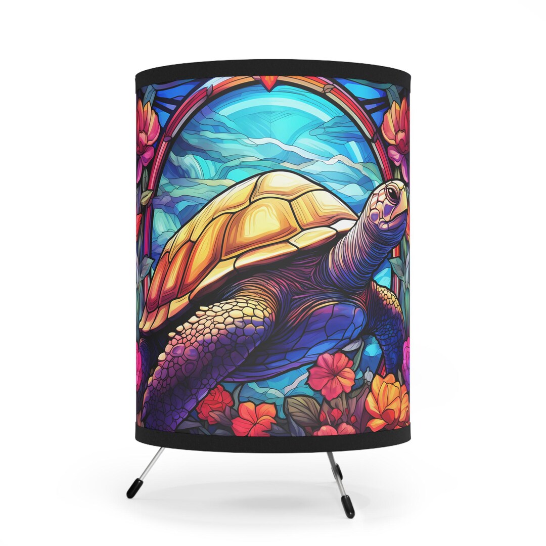 Sea Turtles Stained Glass Series -1- Tripod Lamp With High-res Printed ...