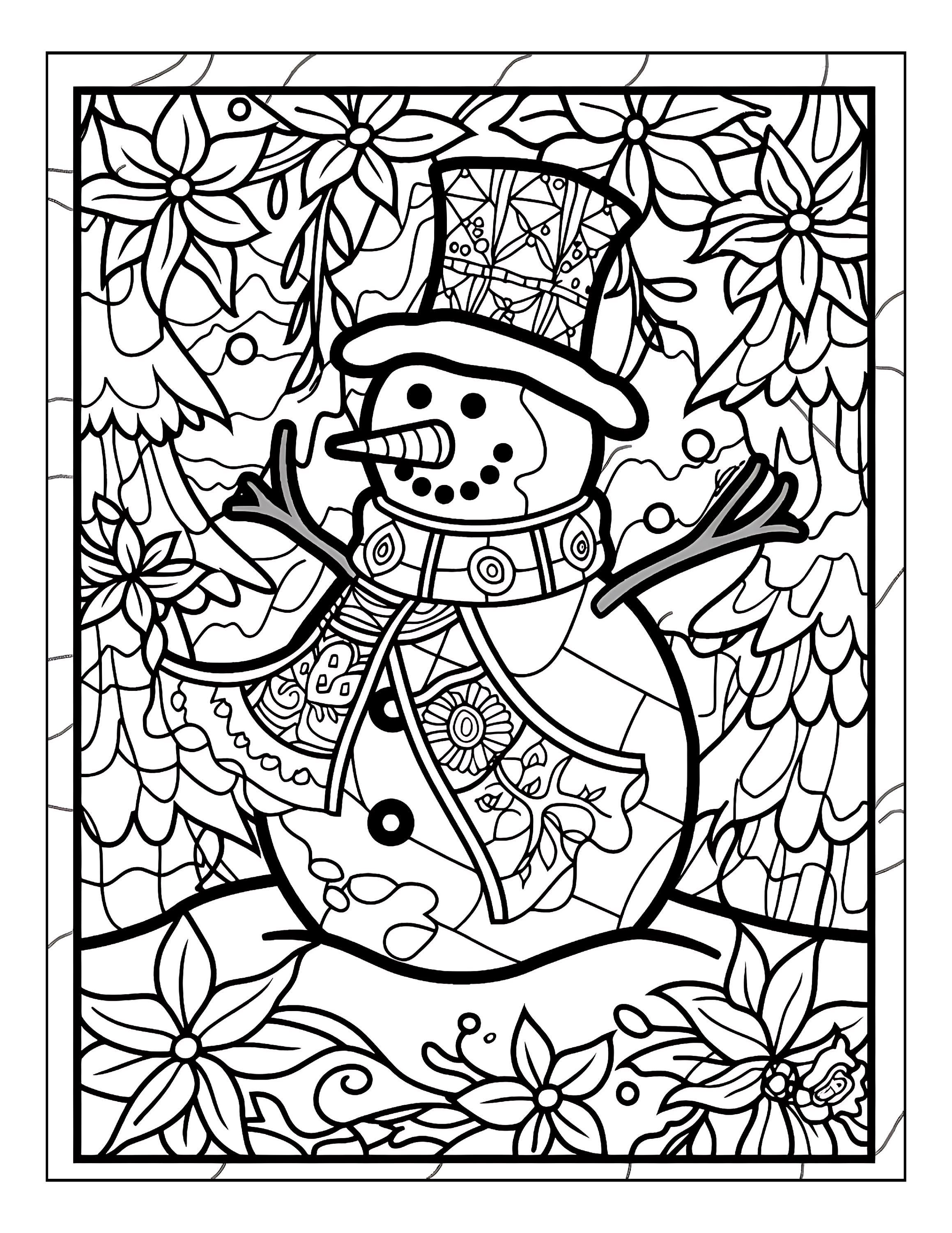 Stained Glass - Snowman - #1-5 - Coloring Pages (5 Pages) - Etsy