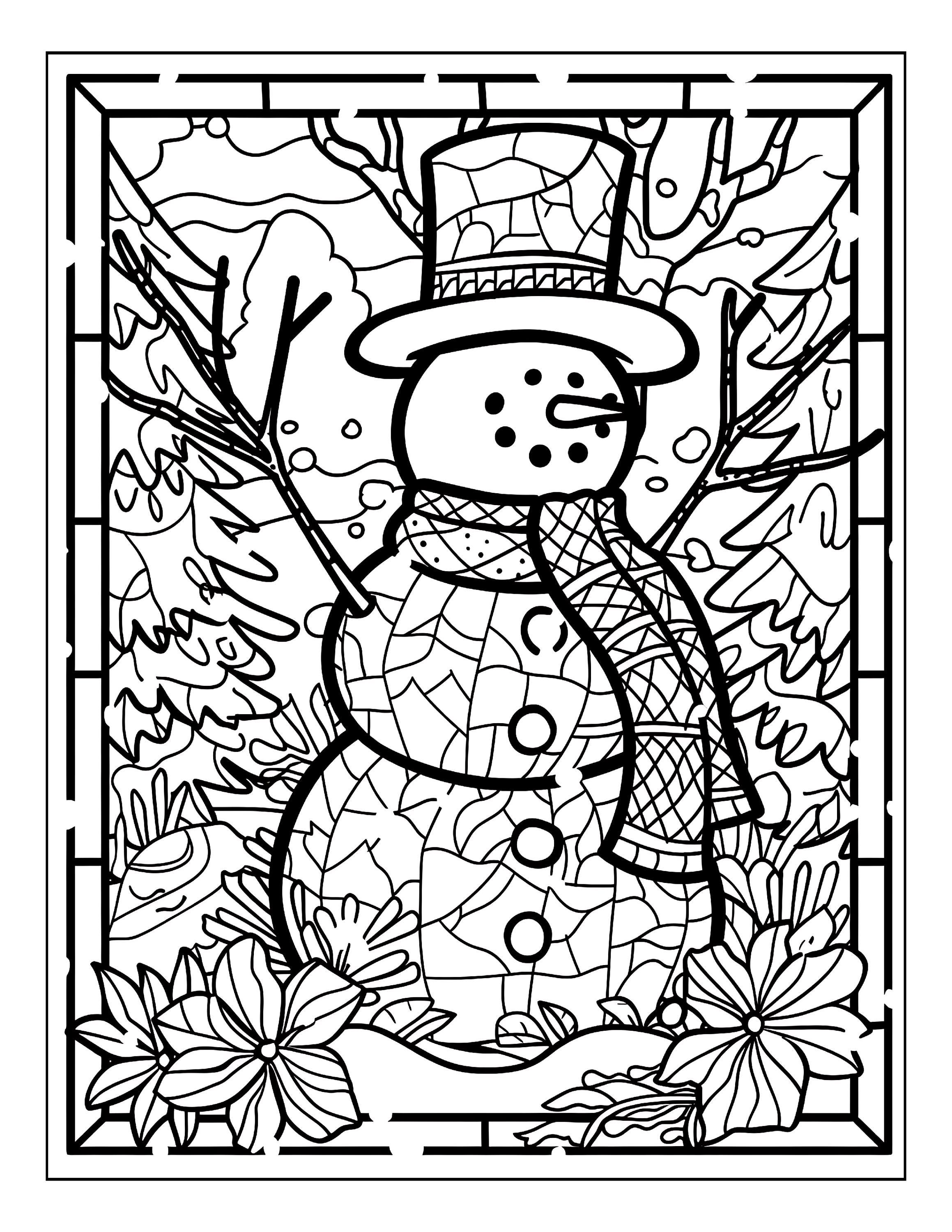 Stained Glass Snowman 31-35 Coloring Pages 5 Pages - Etsy