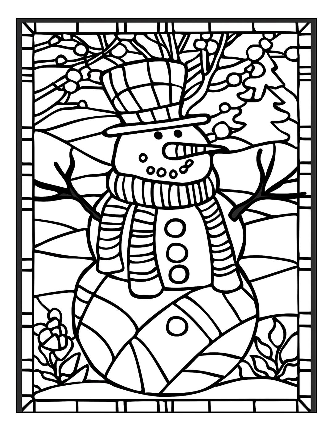 Stained Glass - Snowman - #6-10 - Coloring Pages (5 Pages) - Etsy