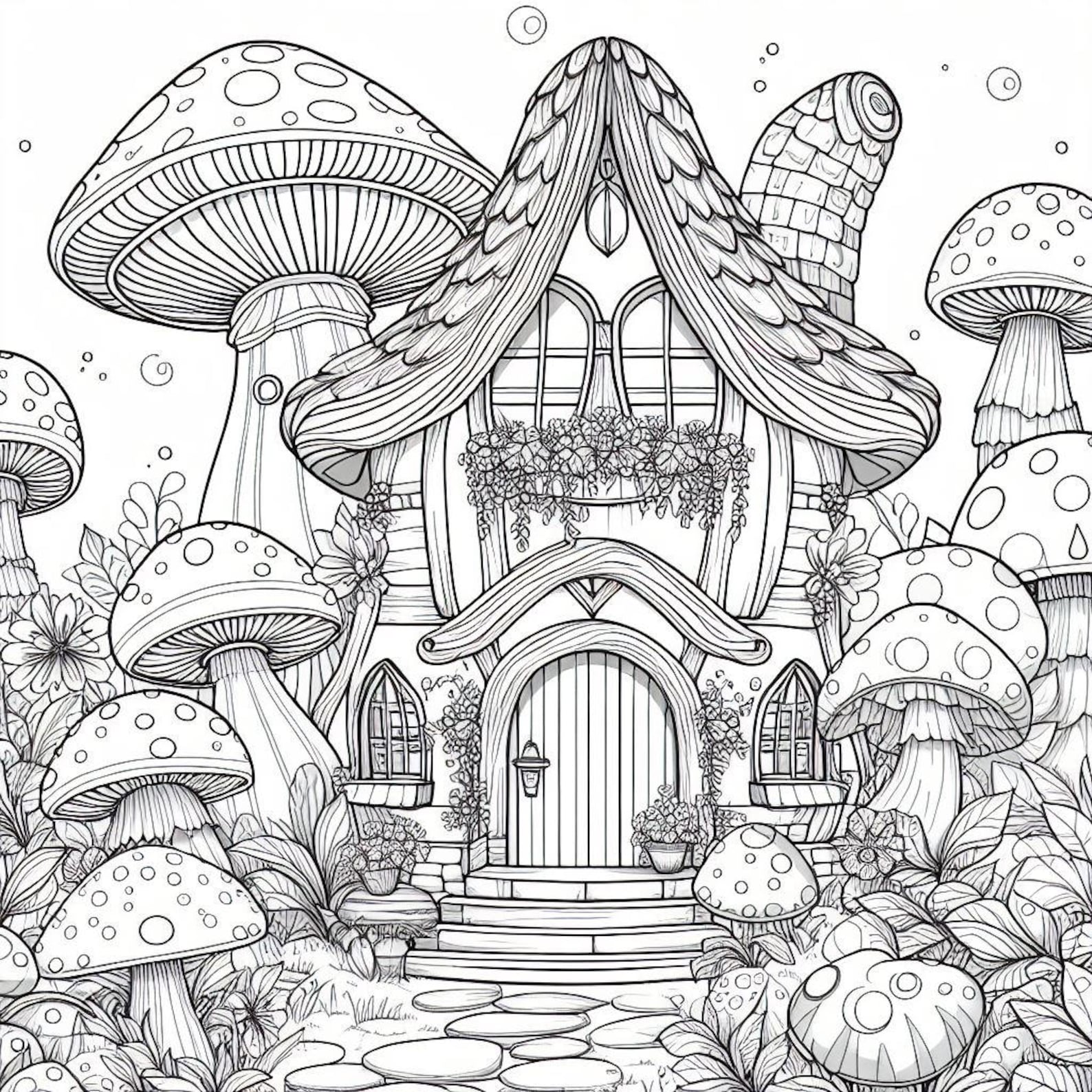 Mushrooms - 1 - #21-25 - Coloring Pages (5 Pages) - Etsy