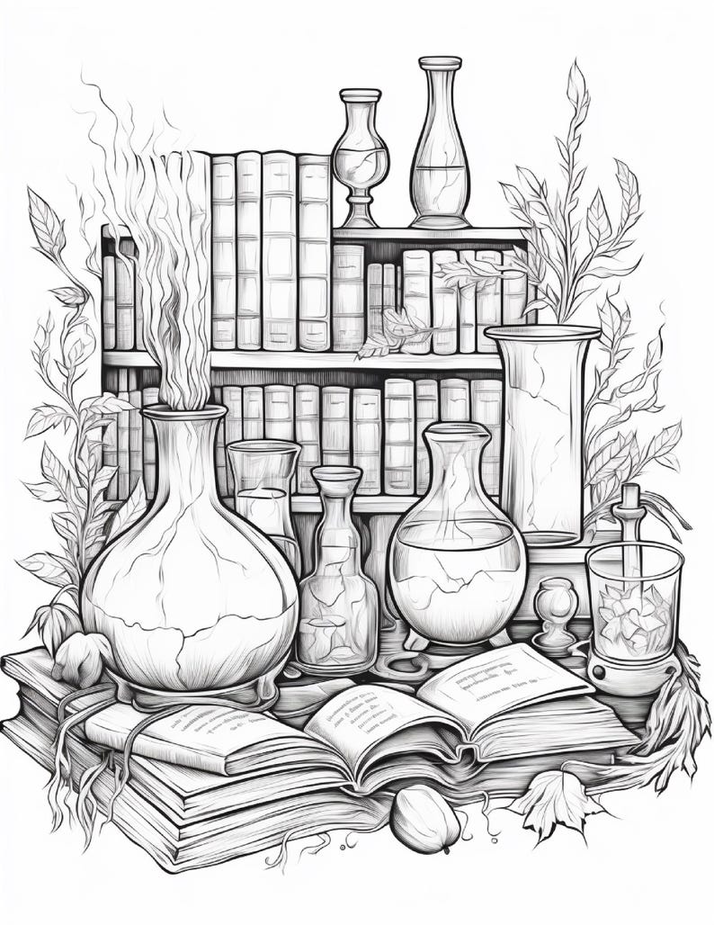 Magical Potions & Spells - #6-10 - Coloring Pages (5 Pages) - Etsy