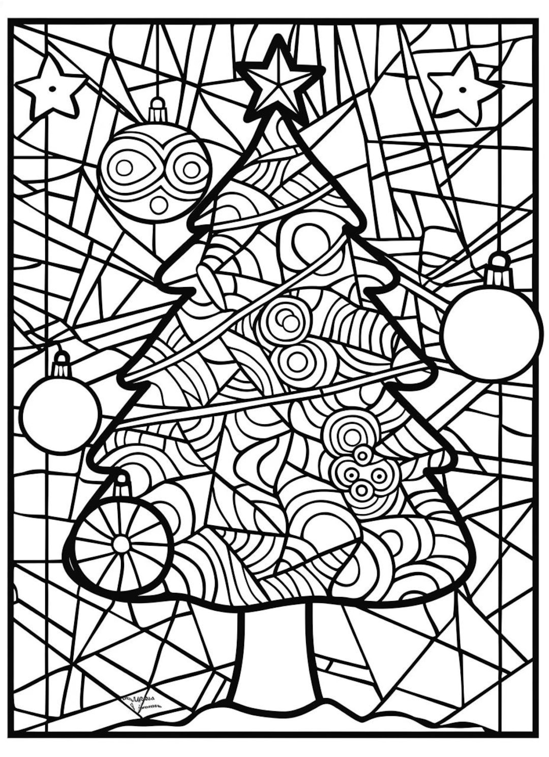 Stained Glass Christmas Tree - #11-15 - Coloring Pages (5 Pages) - Etsy
