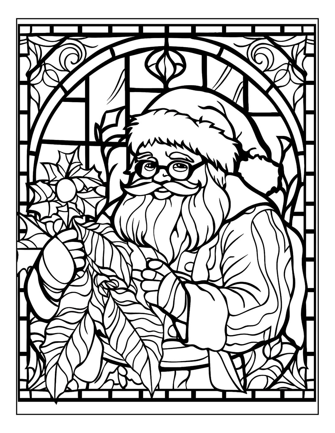 Stained Glass - Santa Claus - #21-25 - Coloring Pages (5 Pages) - Etsy
