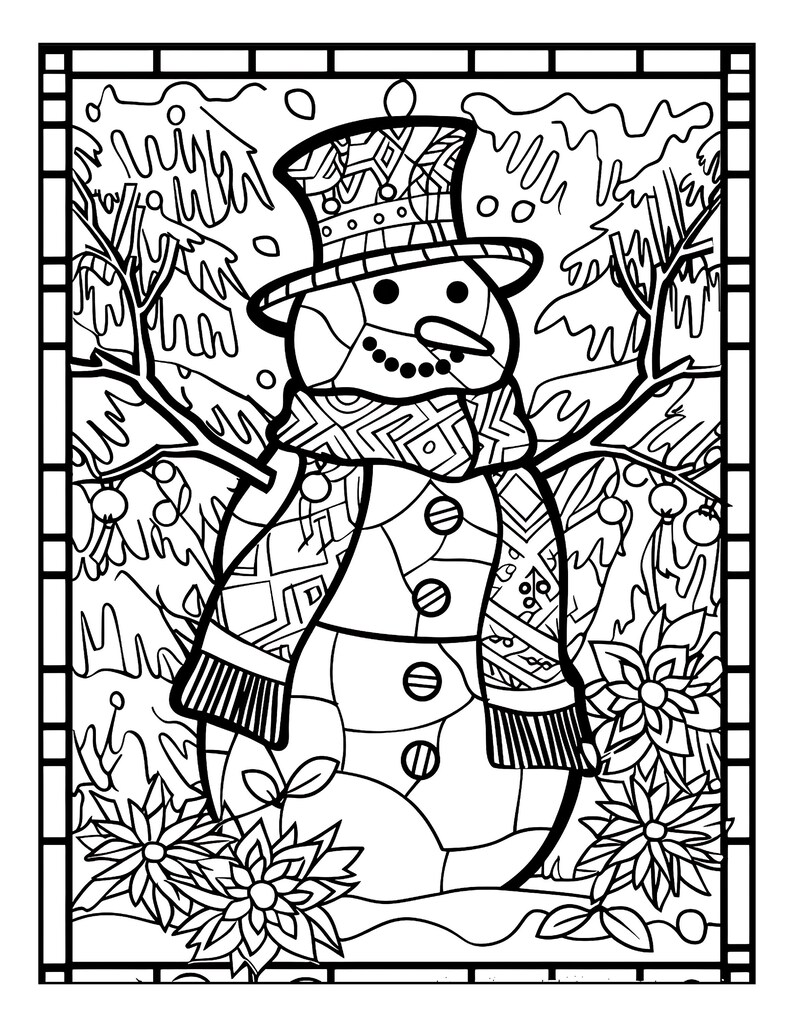 Stained Glass - Snowman - #6-10 - Coloring Pages (5 Pages) - Etsy