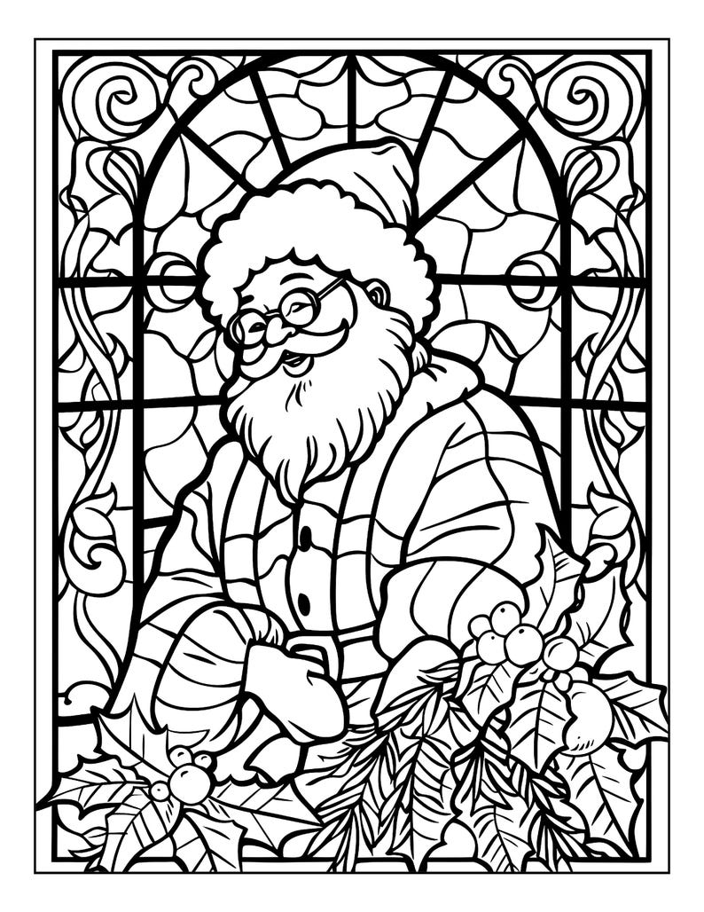 Stained Glass - Santa Claus - #1-5 - Coloring Pages (5 Pages) - Etsy