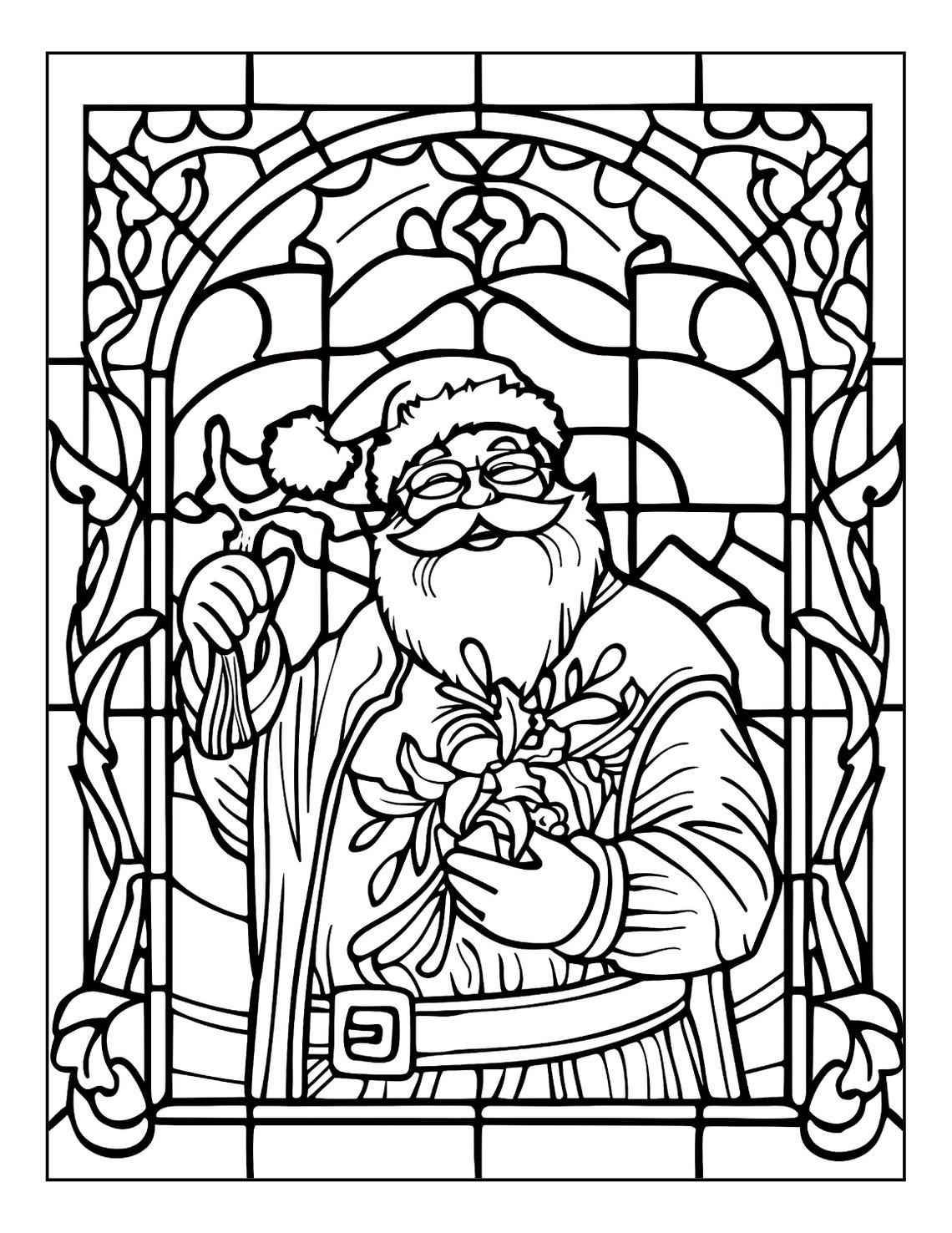 Stained Glass - Santa Claus - #41-45- Coloring Pages (5 Pages) - Etsy