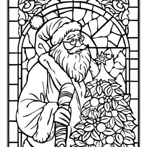Stained Glass - Santa Claus - #16-20 - Coloring Pages (5 Pages) - Etsy