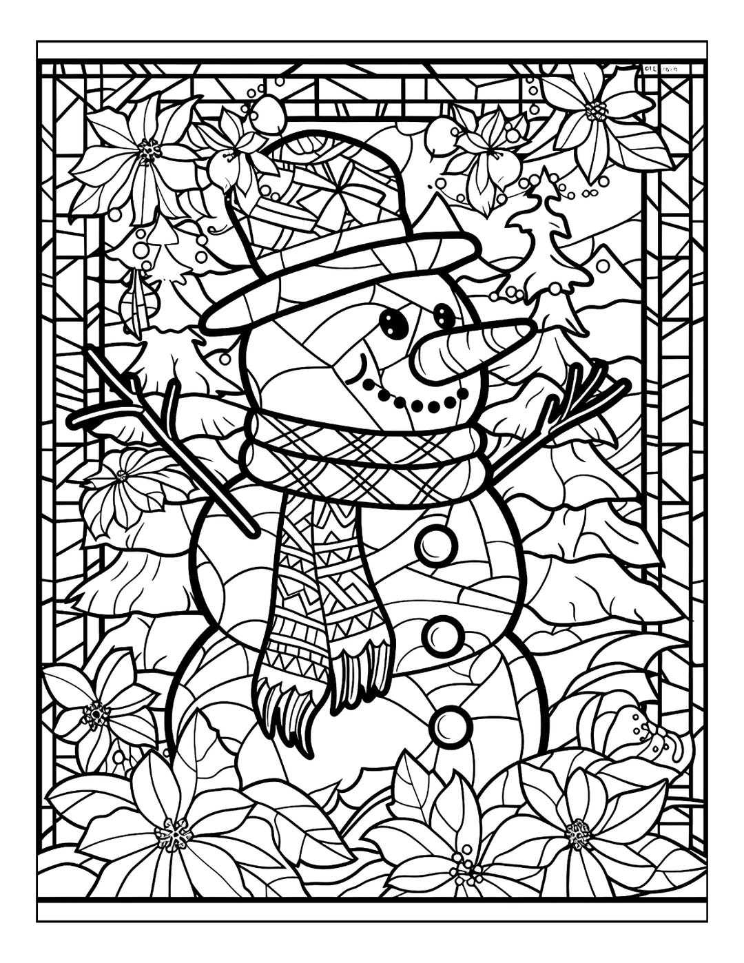 Stained Glass - Snowman - #46-50 - Coloring Pages (5 Pages) - Etsy