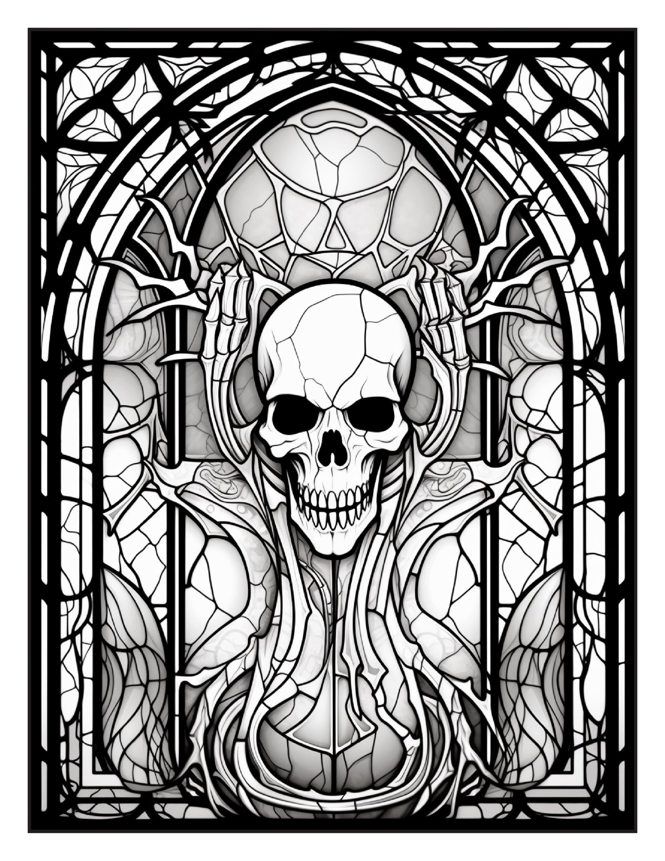 Stained Glass Halloween - #21-25 - Coloring Pages (5 Pages) - Etsy
