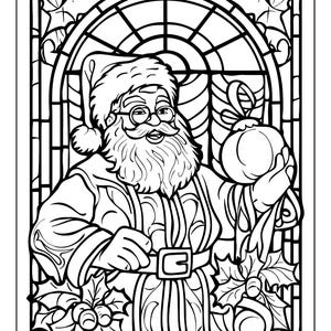 Stained Glass - Santa Claus - #31-35- Coloring Pages (5 Pages) - Etsy