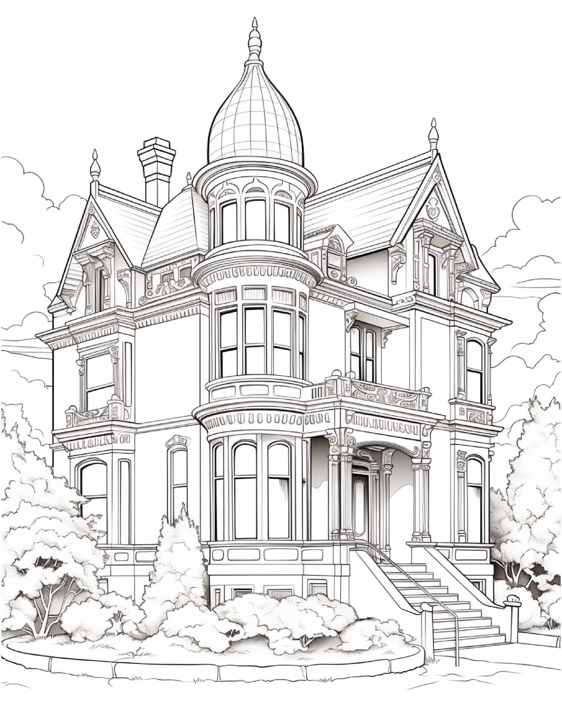 Victorian Houses - #21-25 - Coloring Pages (5 Pages) - Etsy