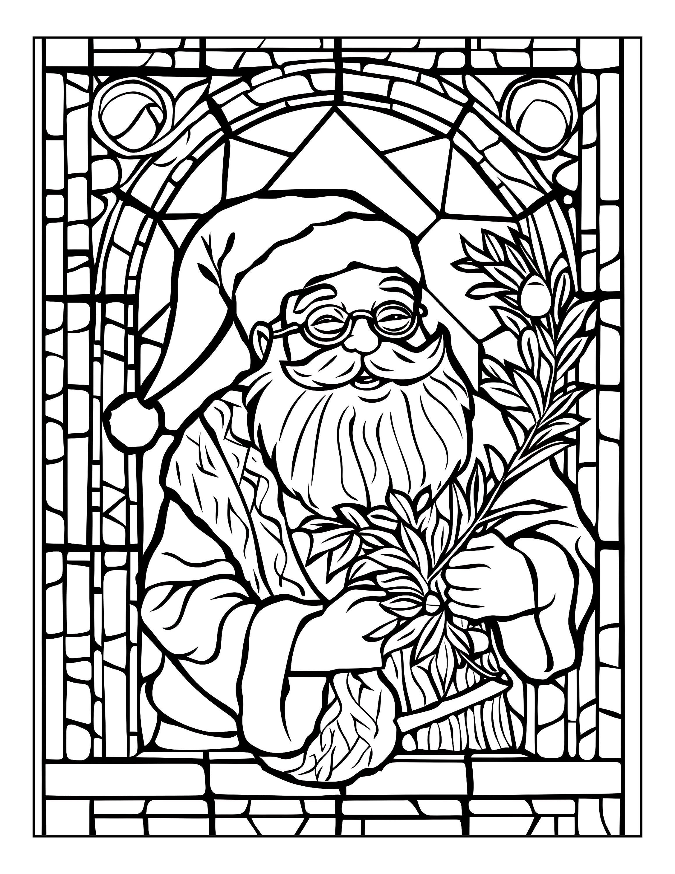 Stained Glass - Santa Claus - #16-20 - Coloring Pages (5 Pages) - Etsy