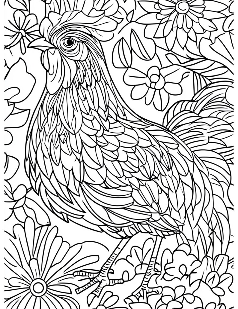 Roosters - #21-25 - Coloring Pages (5 Pages) - Etsy