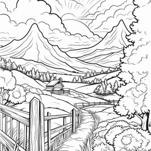 Countryside Sunrise - #16-20 - Coloring Pages (5 Pages) - Etsy