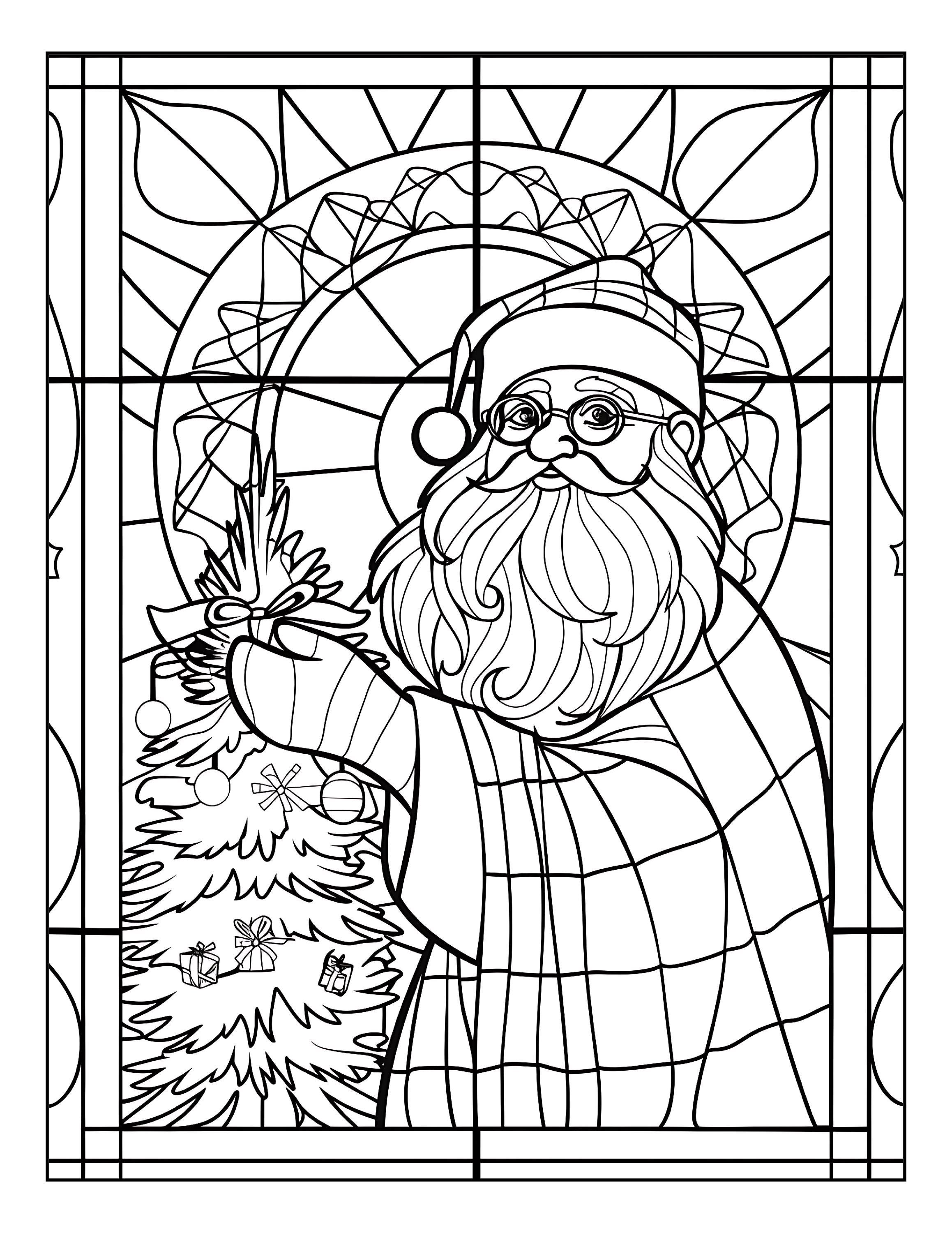 Stained Glass - Santa Claus - #26-30 - Coloring Pages (5 Pages) - Etsy