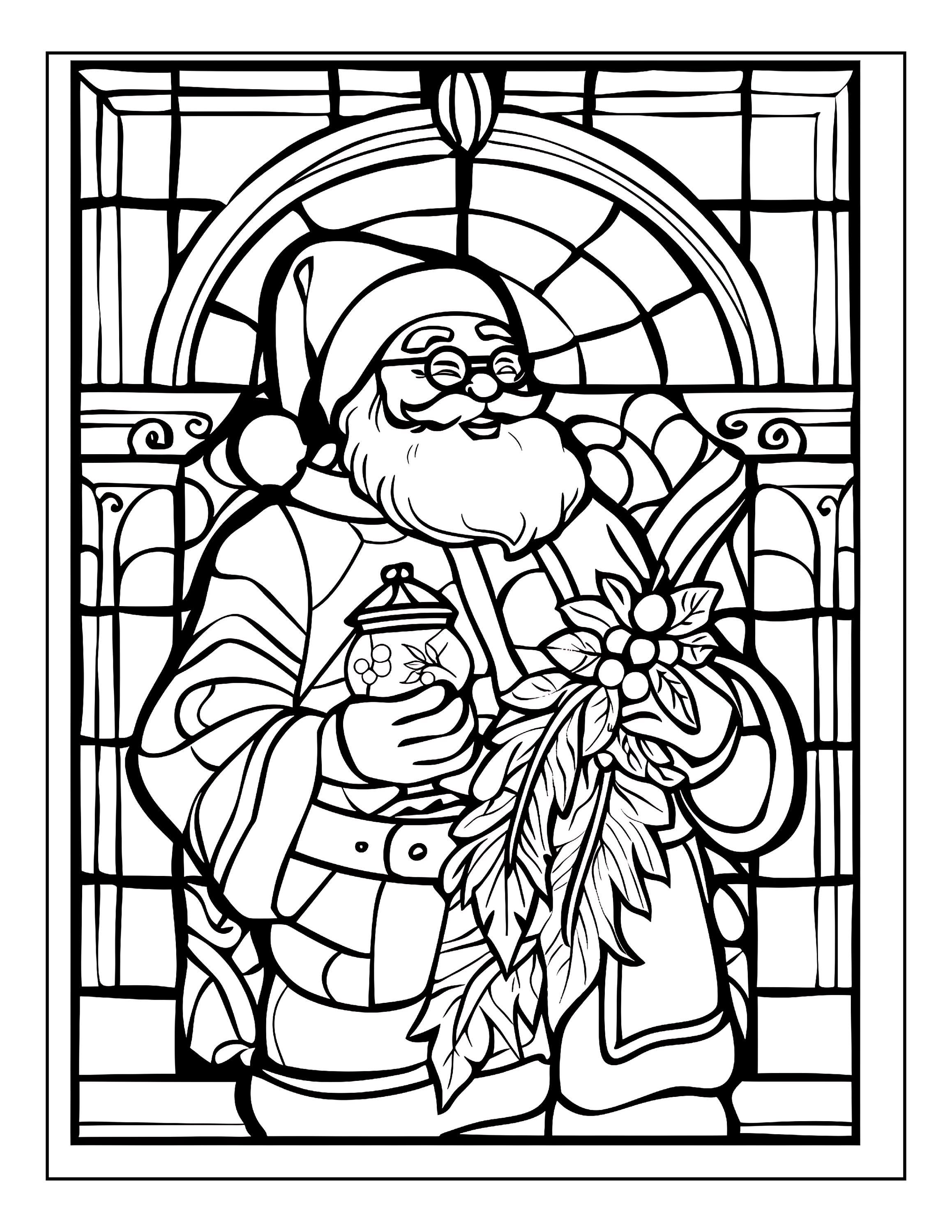 Stained Glass - Santa Claus - #11-15 - Coloring Pages (5 Pages) - Etsy