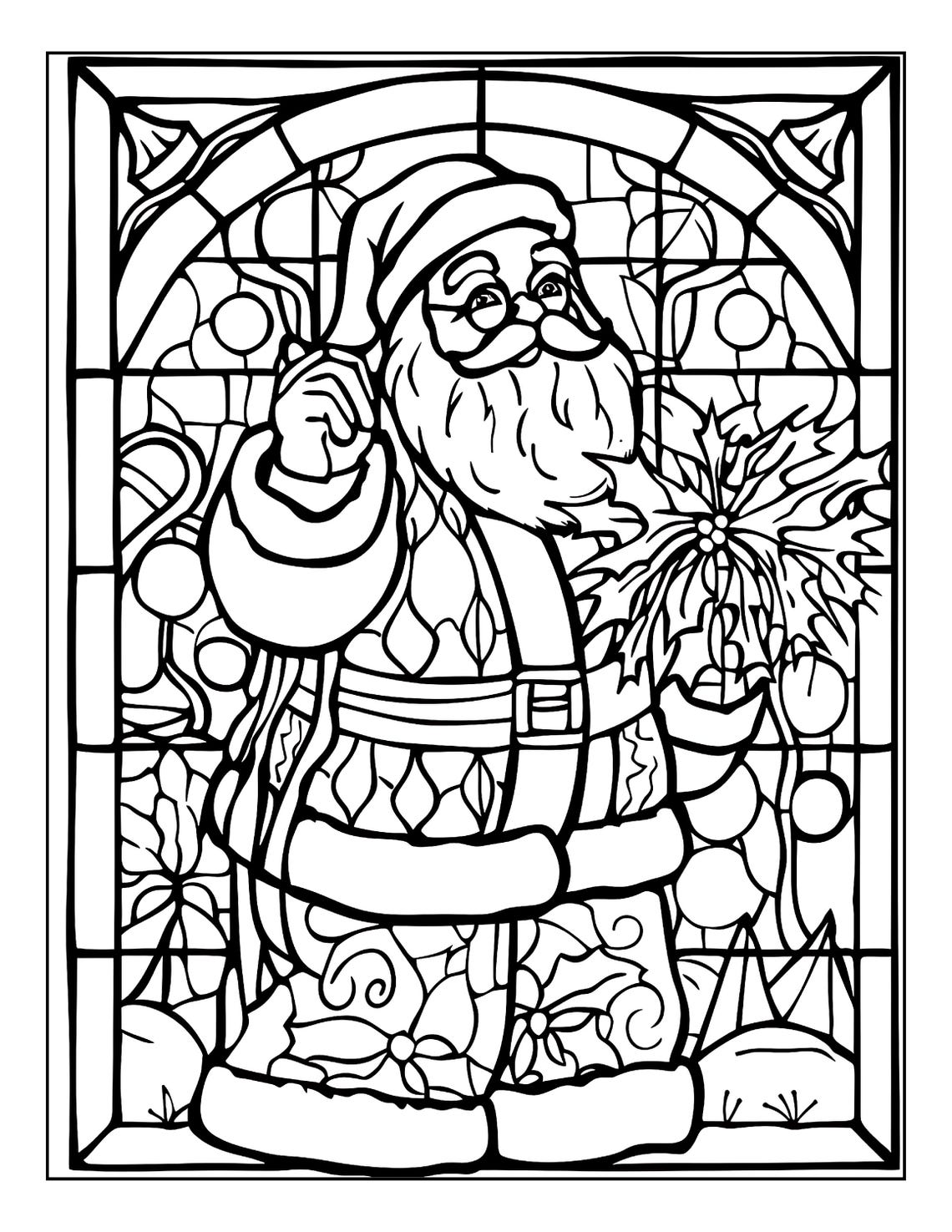 Stained Glass - Santa Claus - #41-45- Coloring Pages (5 Pages) - Etsy