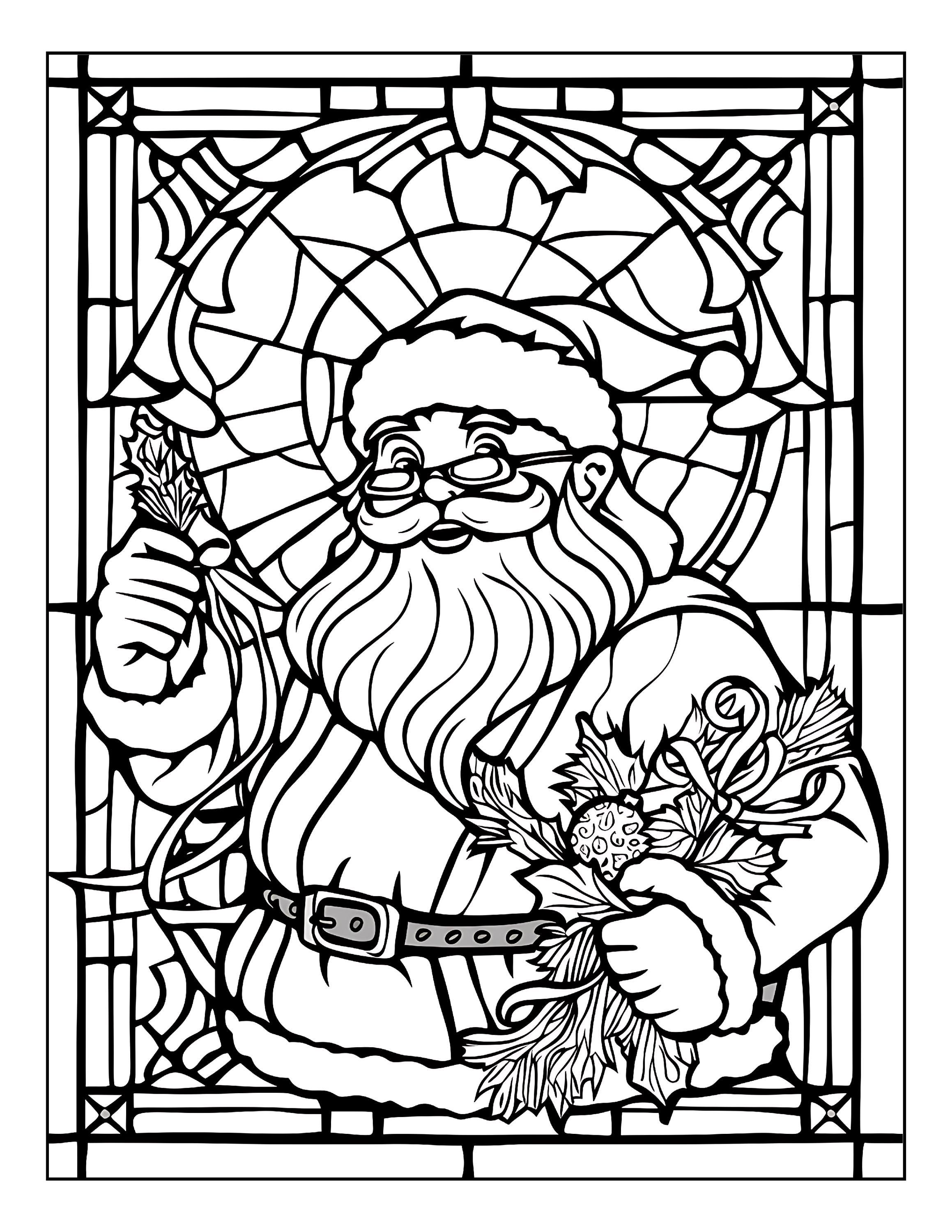 Stained Glass - Santa Claus - #21-25 - Coloring Pages (5 Pages) - Etsy