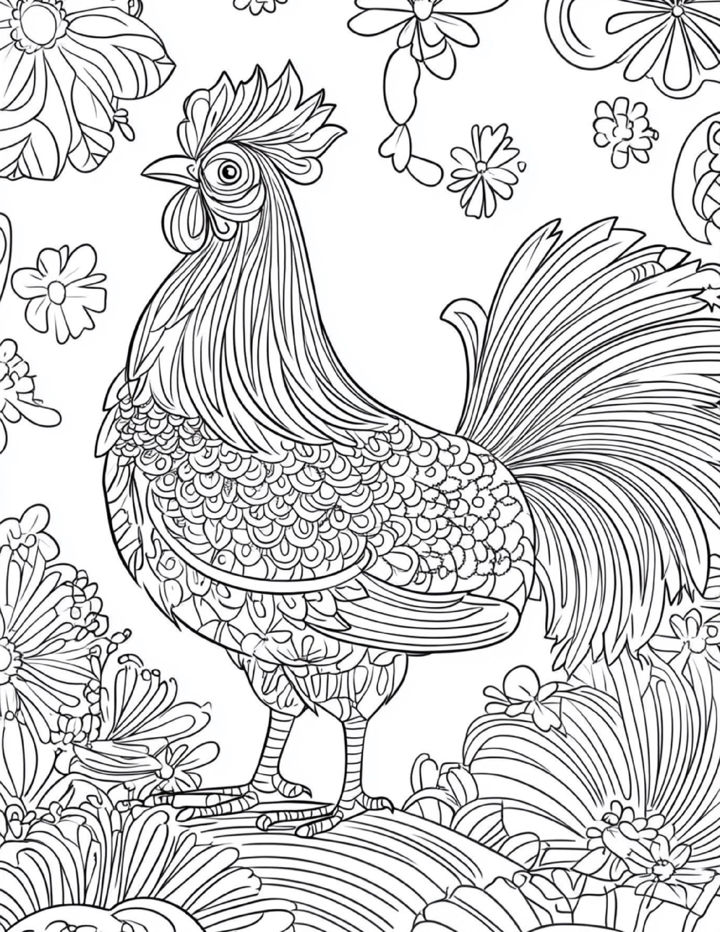Roosters - #6-10 - Coloring Pages (5 Pages) - Etsy