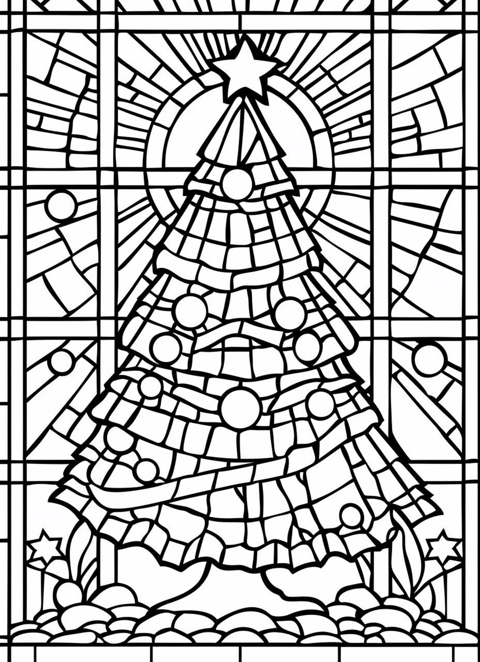 Stained Glass Christmas Tree - #1-5 - Coloring Pages (5 Pages) - Etsy