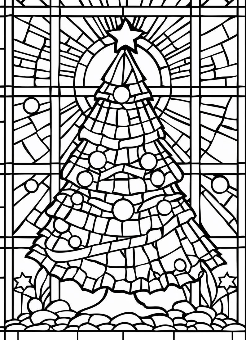 Stained Glass Christmas Tree - #1-5 - Coloring Pages (5 Pages) - Etsy