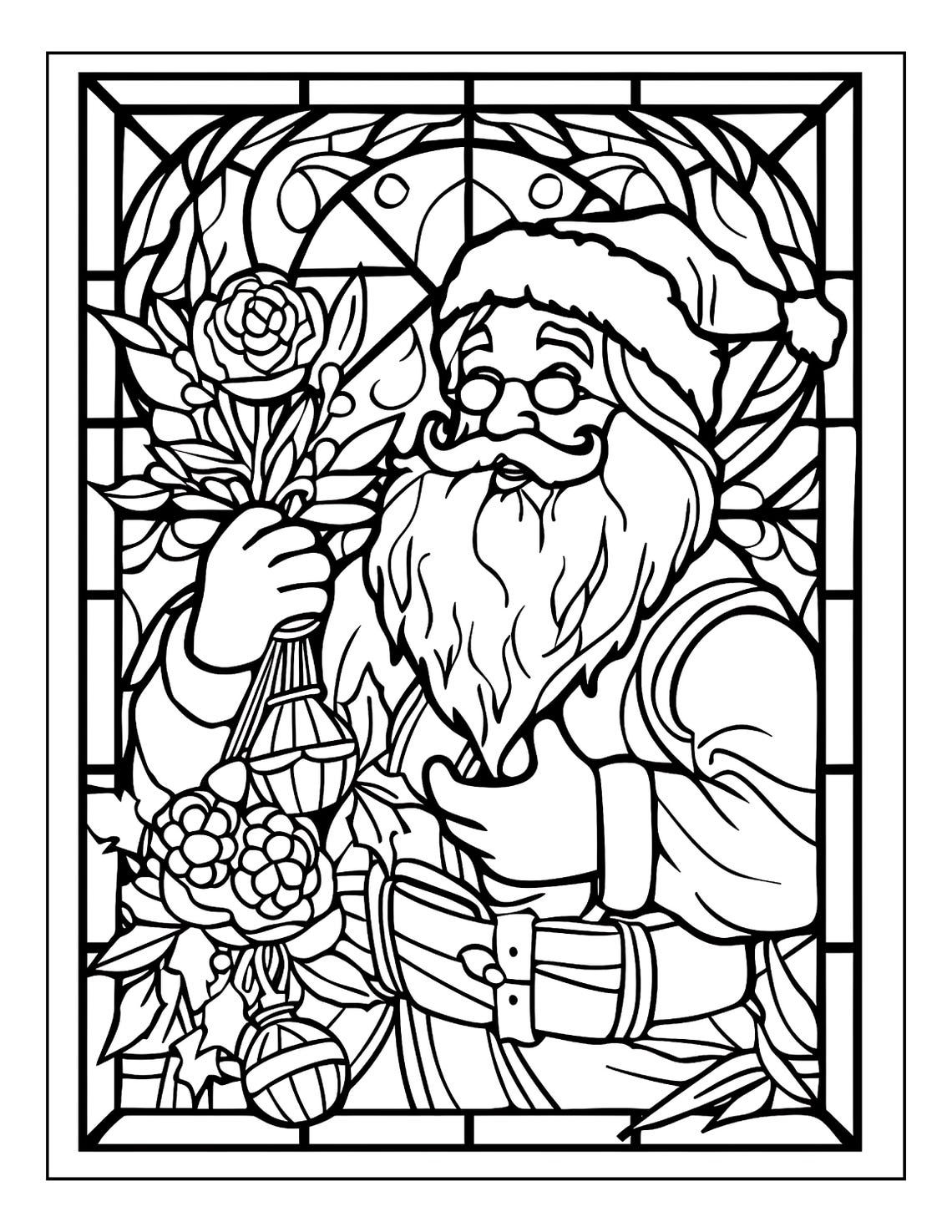 Stained Glass - Santa Claus - #16-20 - Coloring Pages (5 Pages) - Etsy