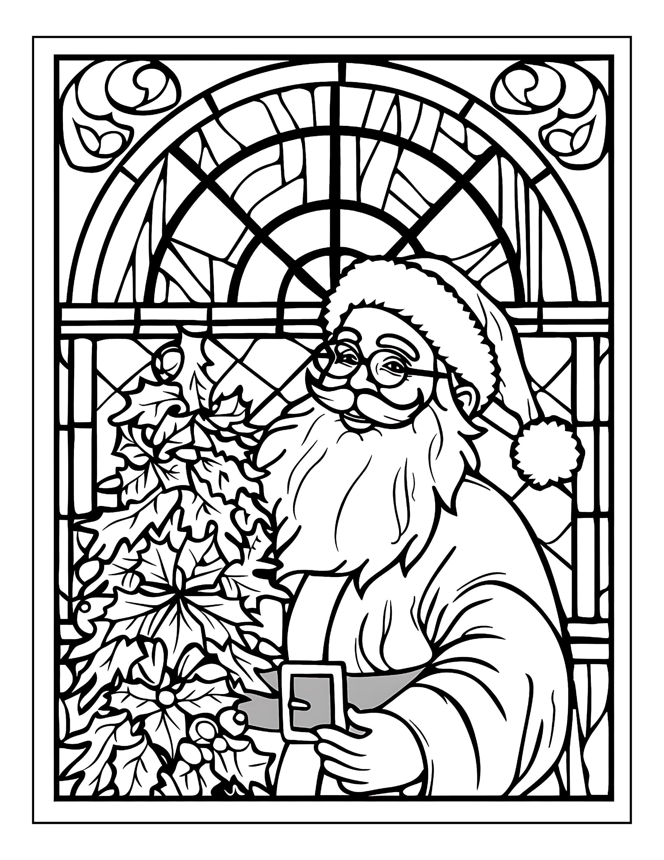 Stained Glass - Santa Claus - #41-45- Coloring Pages (5 Pages) - Etsy
