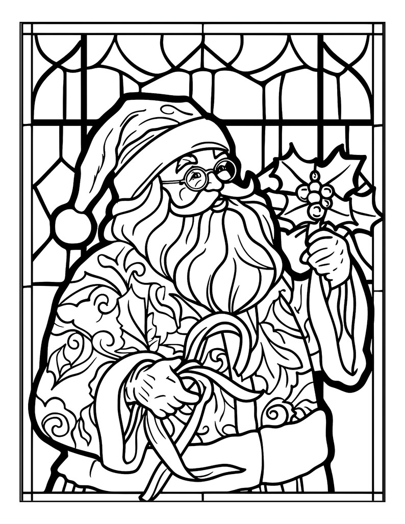 Stained Glass - Santa Claus - #11-15 - Coloring Pages (5 Pages) - Etsy