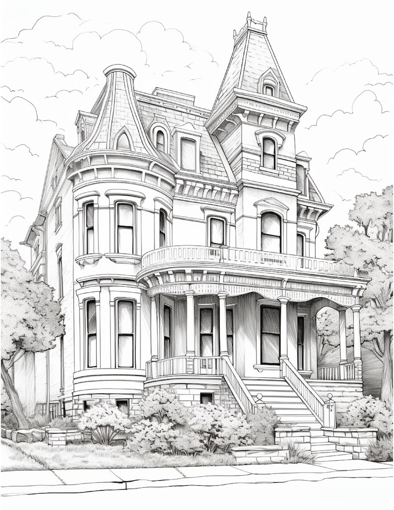 Victorian Houses - #1-5 - Coloring Pages (5 Pages) - Etsy