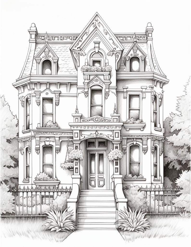 Victorian Houses - #16-20 - Coloring Pages (5 Pages) - Etsy