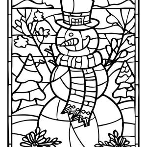 Stained Glass - Snowman - #1-5 - Coloring Pages (5 Pages) - Etsy