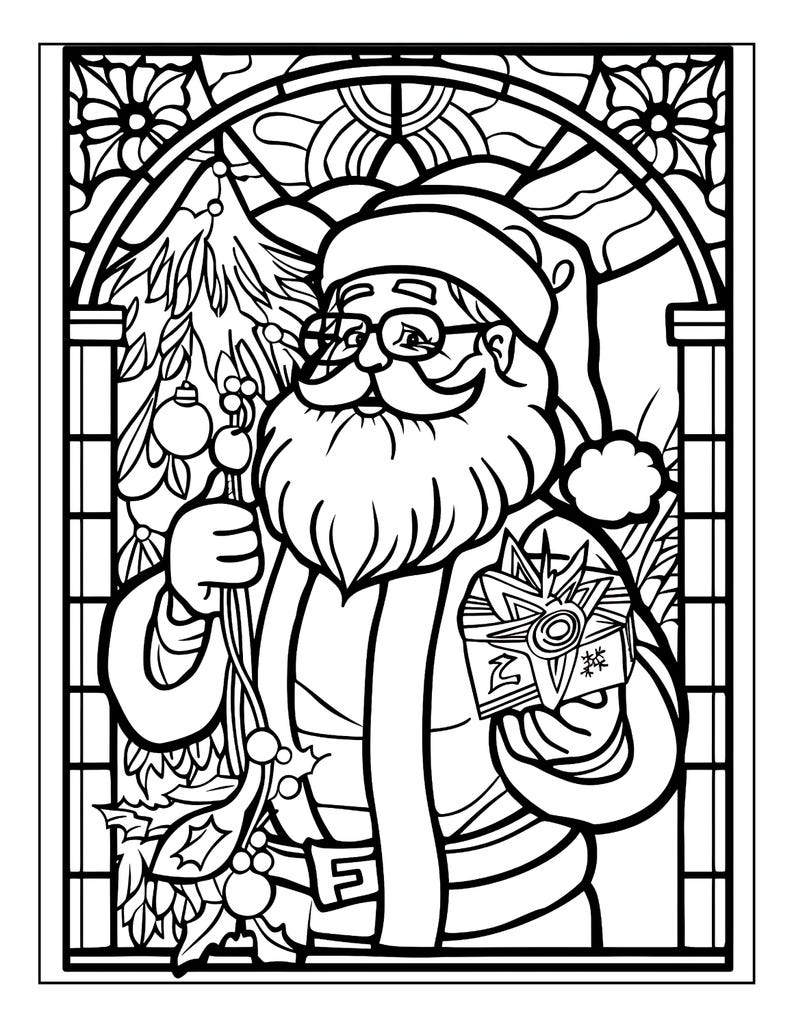 Stained Glass - Santa Claus - #1-5 - Coloring Pages (5 Pages) - Etsy
