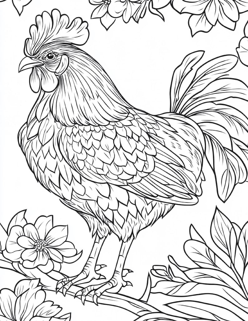 Roosters - #6-10 - Coloring Pages (5 Pages) - Etsy